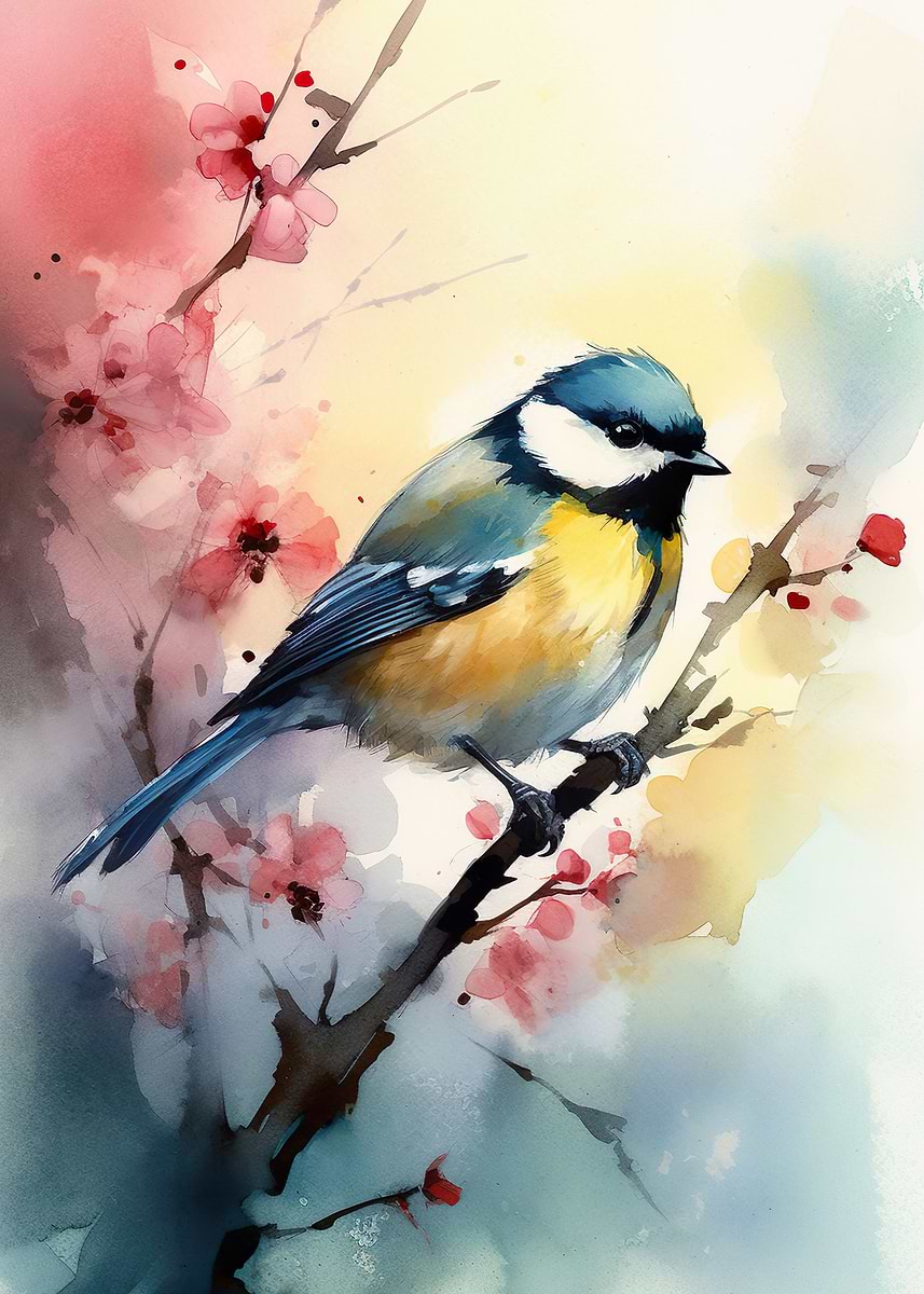 'Titmouse Watercolor' Poster, picture, metal print, paint by Quasarai ...