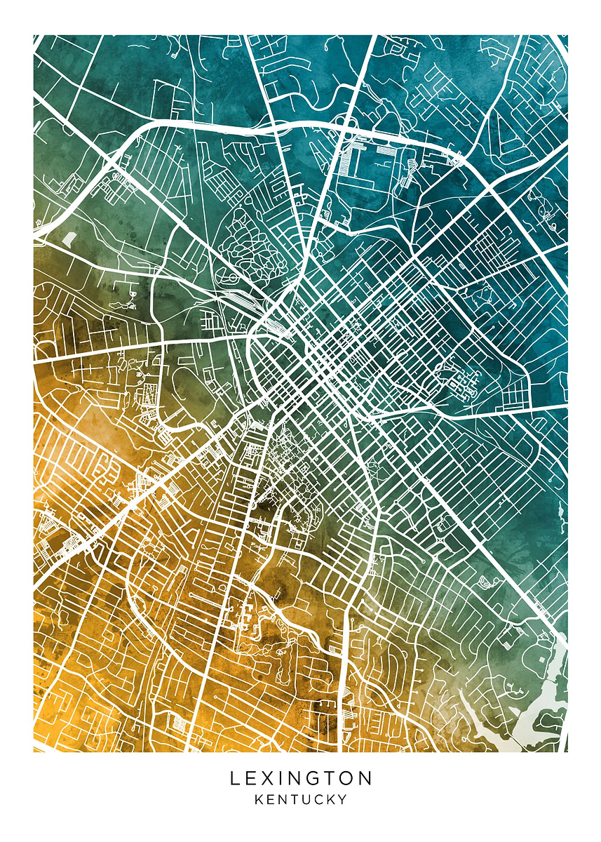 'Lexington Kentucky Map' Poster, picture, metal print, paint by Michael ...