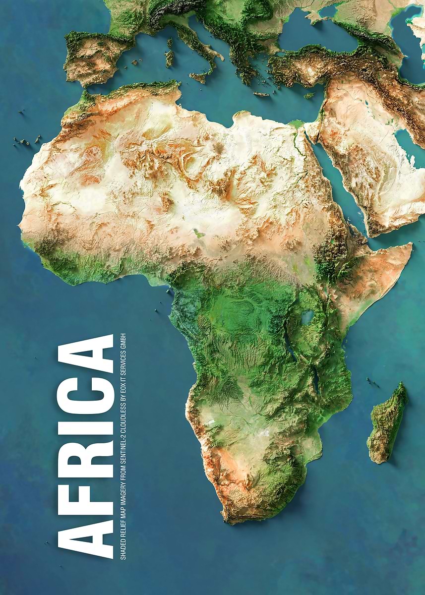 'Africa shaded relief map' Poster, picture, metal print, paint by ...