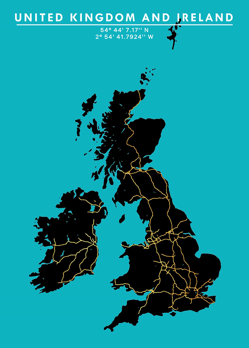 'United Kingdom and Ireland' Poster, picture, metal print, paint by ...