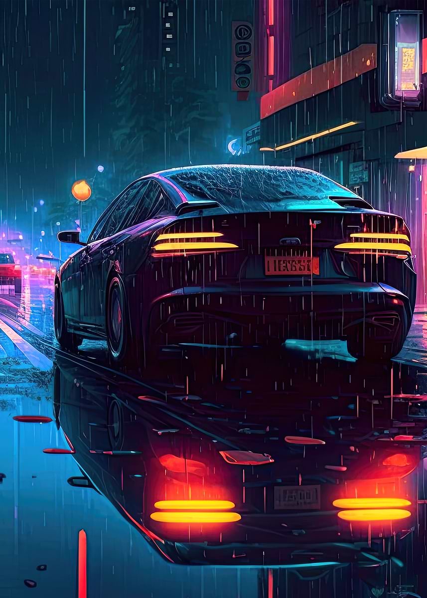 'Car In A Futuristic City' Poster, picture, metal print, paint by ...