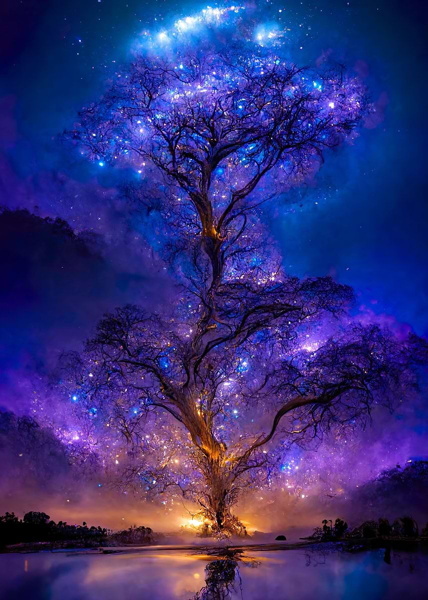 'Purple galaxy tree' Poster, picture, metal print, paint by ...