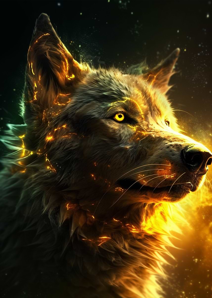 'powerful wolf and electric' Poster, picture, metal print, paint by ...