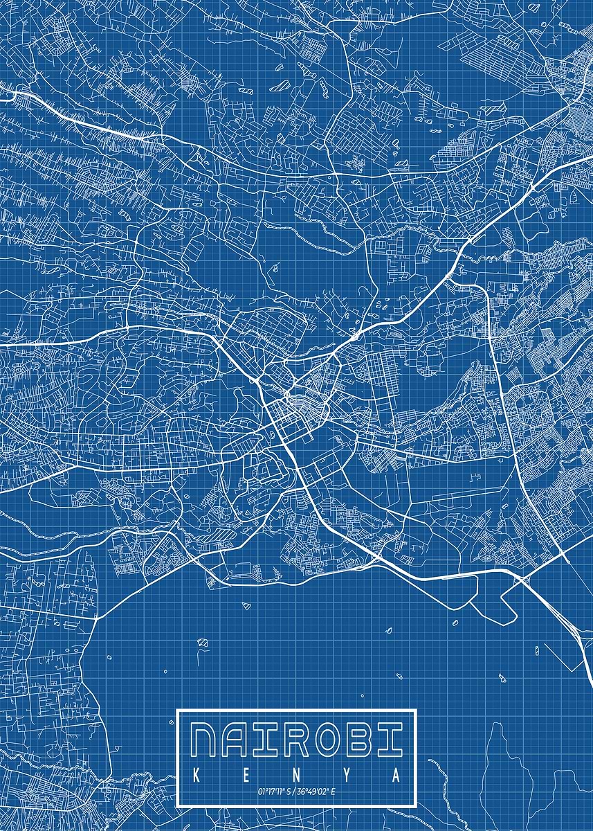 'Nairobi Map Blueprint' Poster, picture, metal print, paint by deMAP ...