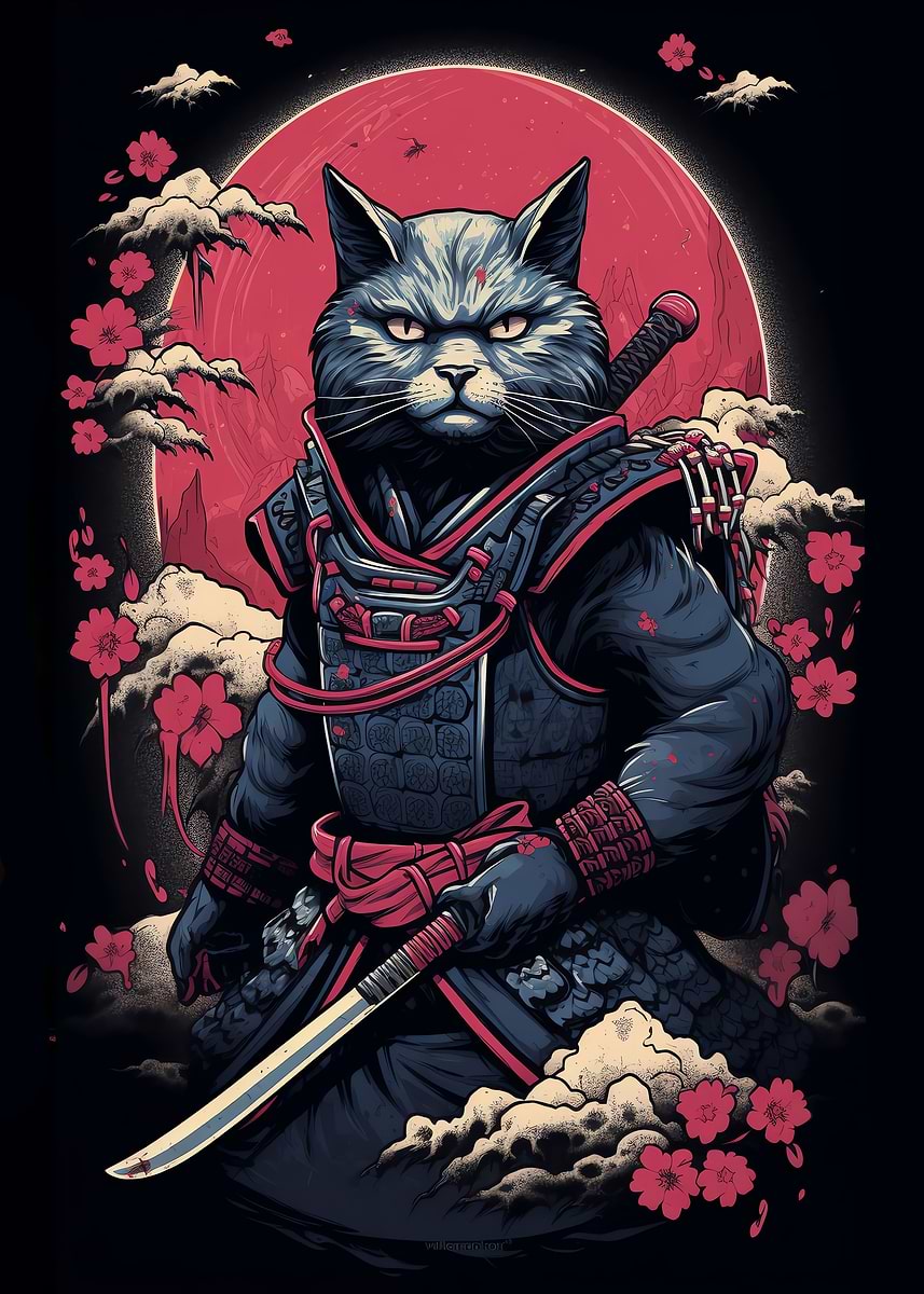 'Samurai Cat Japanese' Poster, picture, metal print, paint by Examm ...