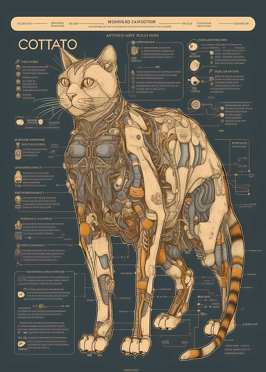 'Cyborg Cat Infografic' Poster, picture, metal print, paint by Frank ...