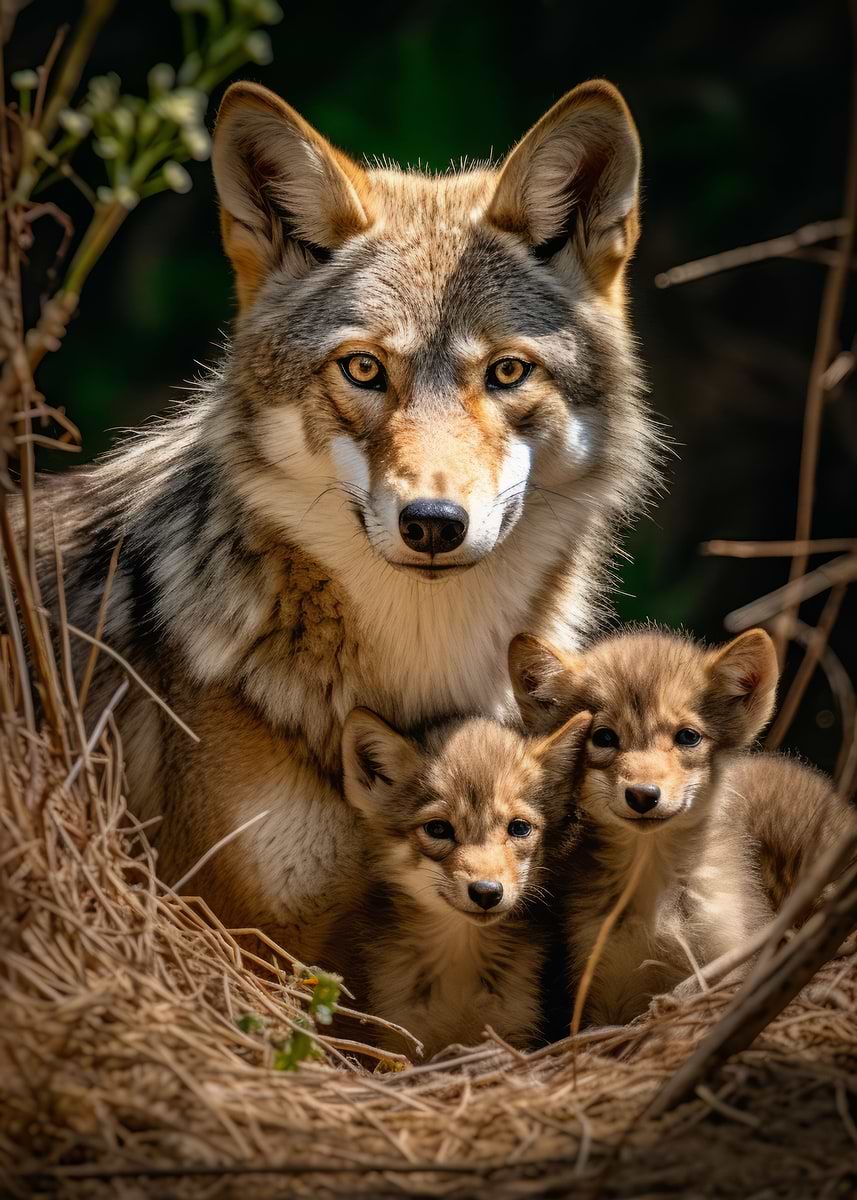 'Coyote With Pups' Poster, picture, metal print, paint by Five Senses ...