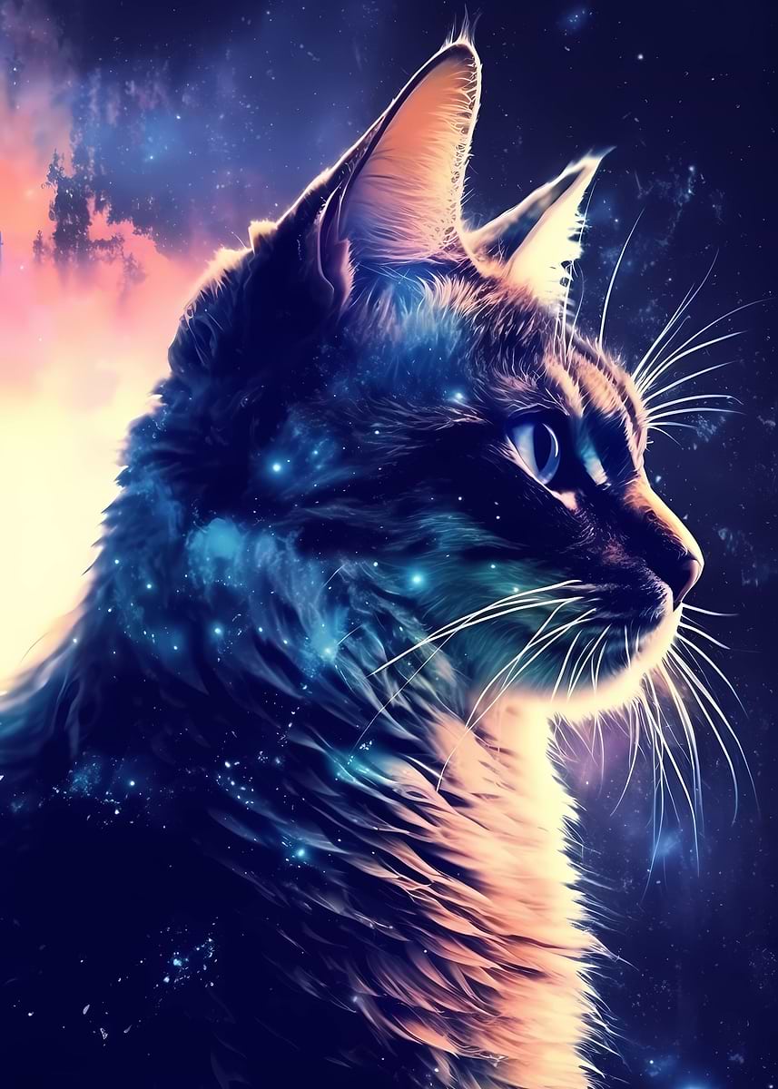 'Cat Galaxy' Poster, picture, metal print, paint by DecoyDesign | Displate