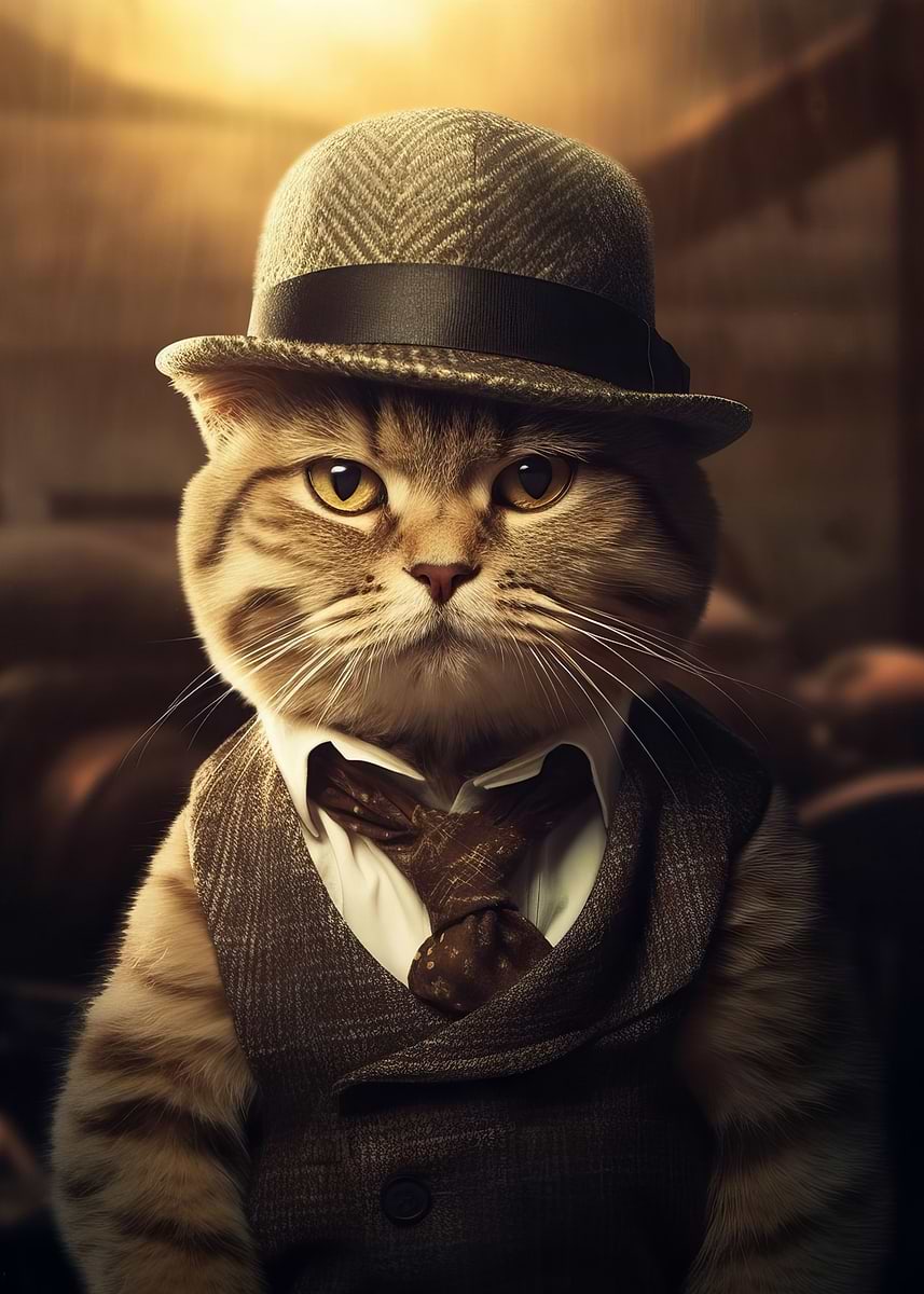 'Gangster Scottish fold cat' Poster, picture, metal print, paint by ...