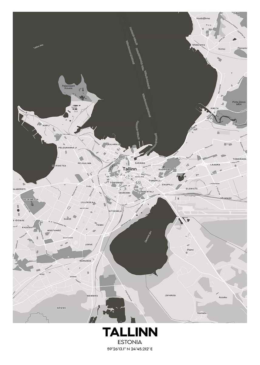 'Tallinn Estonia map' Poster, picture, metal print, paint by ...