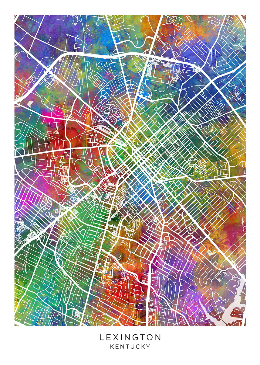 'Lexington Kentucky Map' Poster, picture, metal print, paint by Michael ...