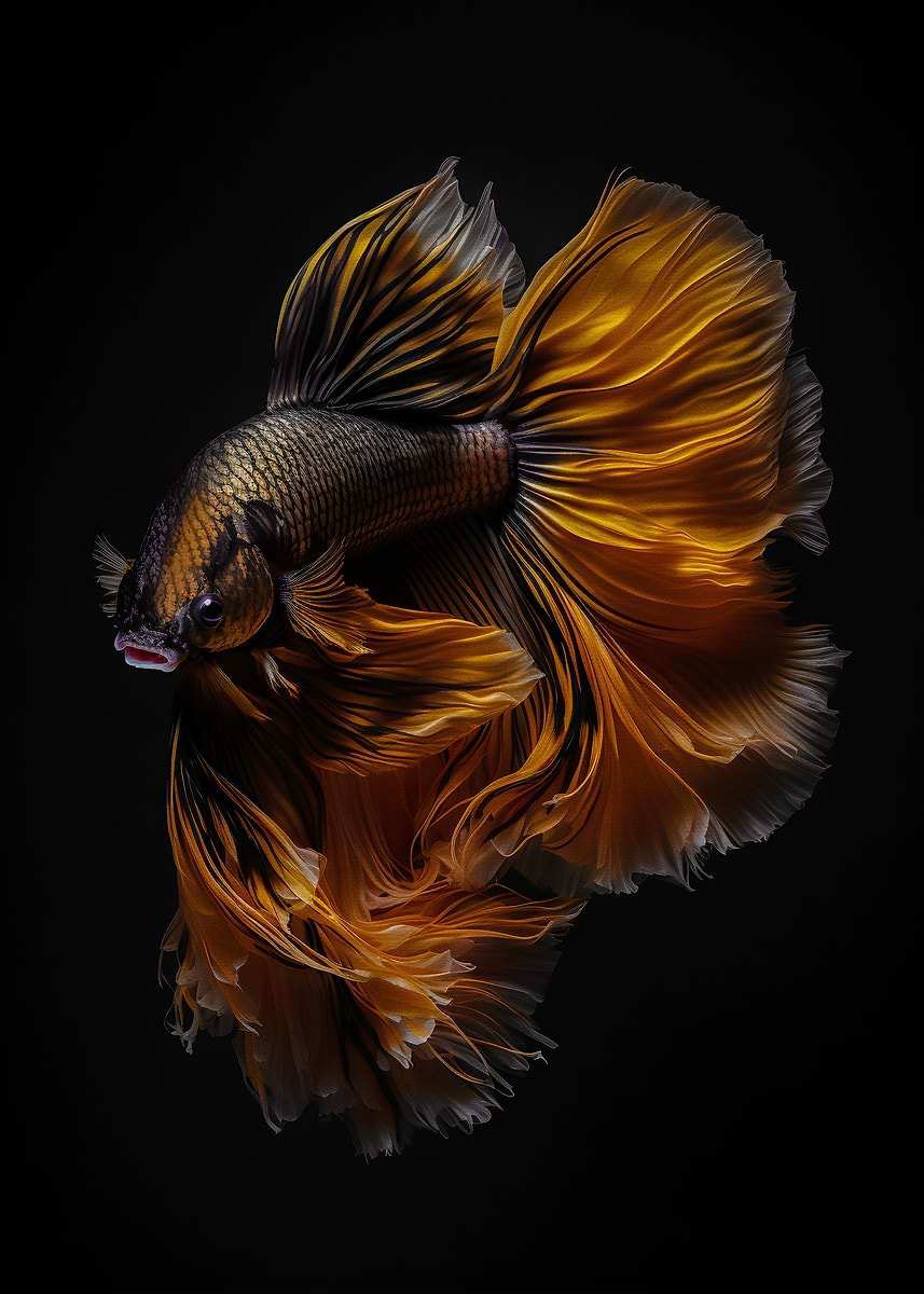 'betta fish gold balck' Poster, picture, metal print, paint by Elz art ...