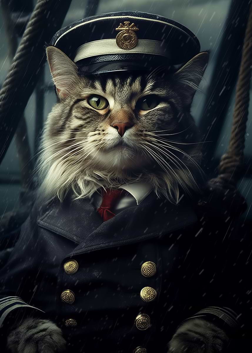 'Navy Captain Syberian Cat' Poster, picture, metal print, paint by ...