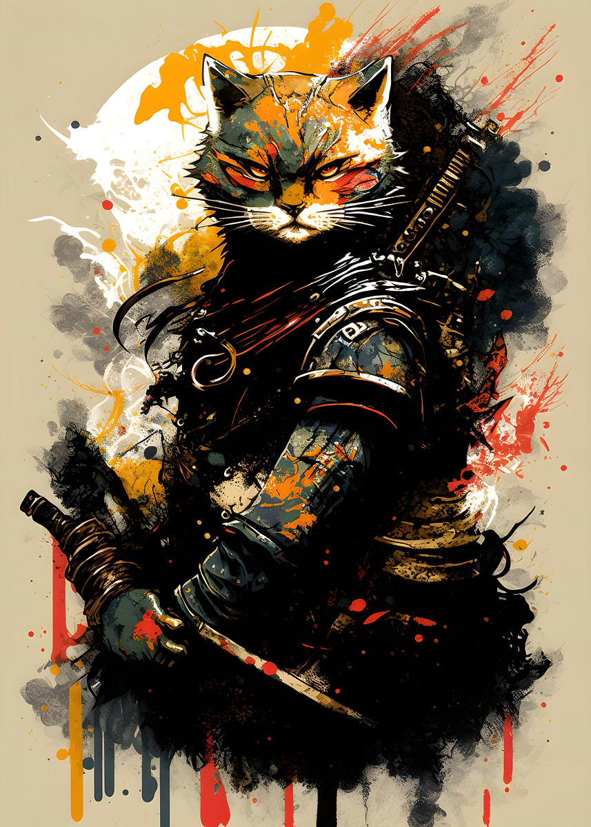 'Painting of a Cat Samurai' Poster, picture, metal print, paint by ...