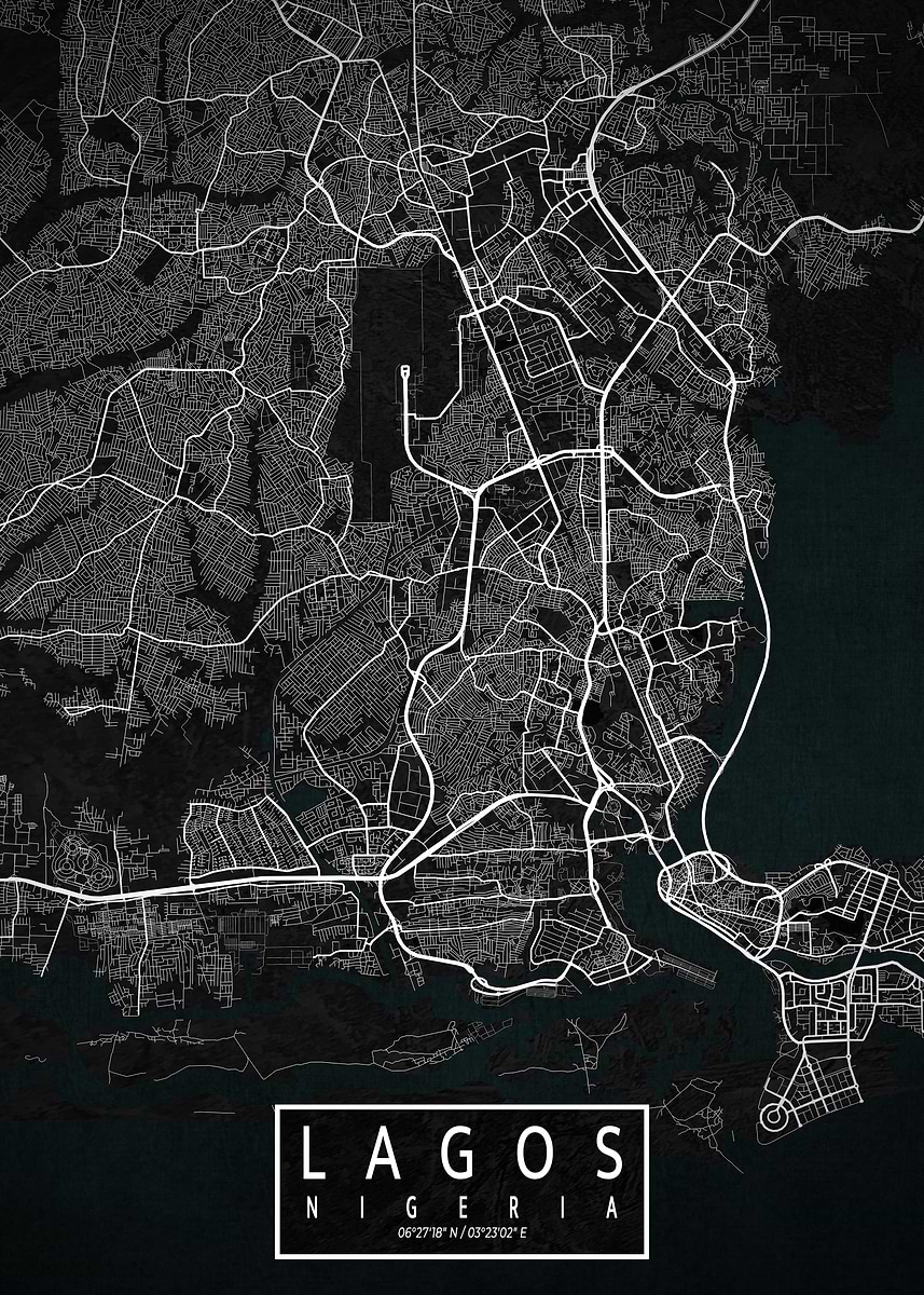 'Lagos City Map Dark' Poster, picture, metal print, paint by deMAP ...