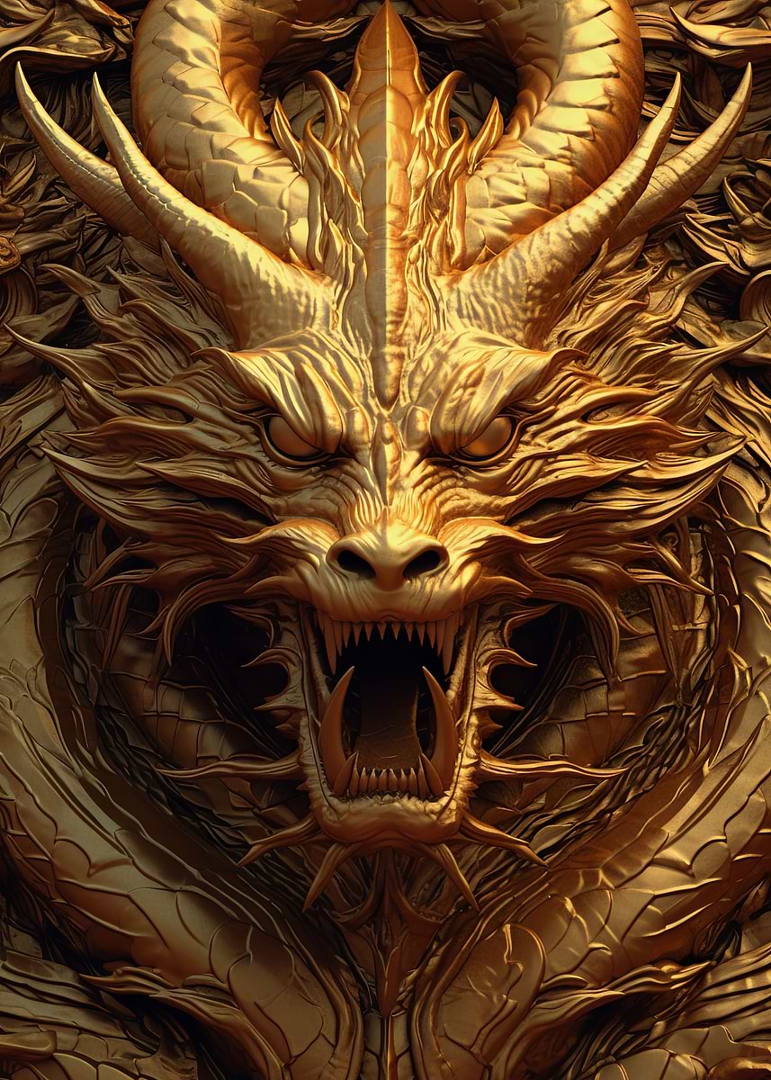 'The Mighty Golden Dragon' Poster, picture, metal print, paint by ...