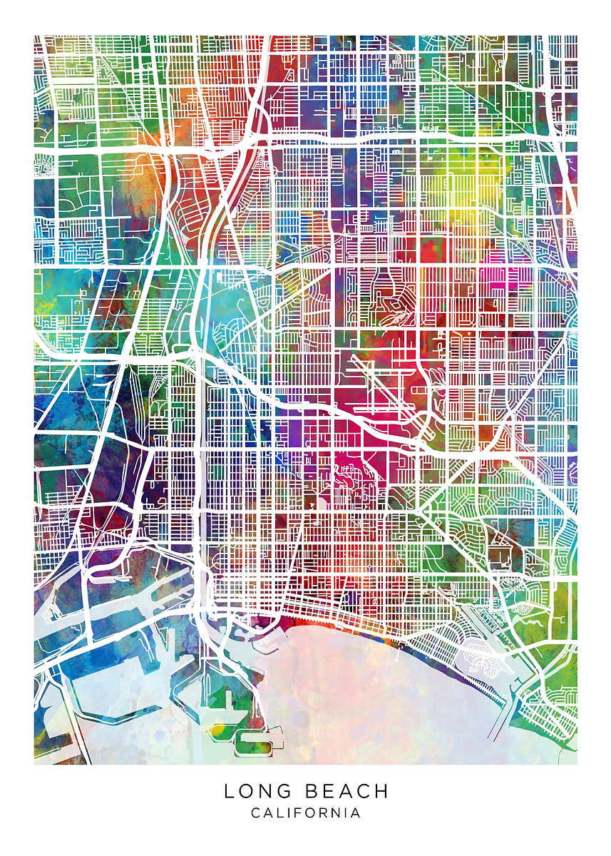 'Long Beach California Map' Poster, picture, metal print, paint by ...