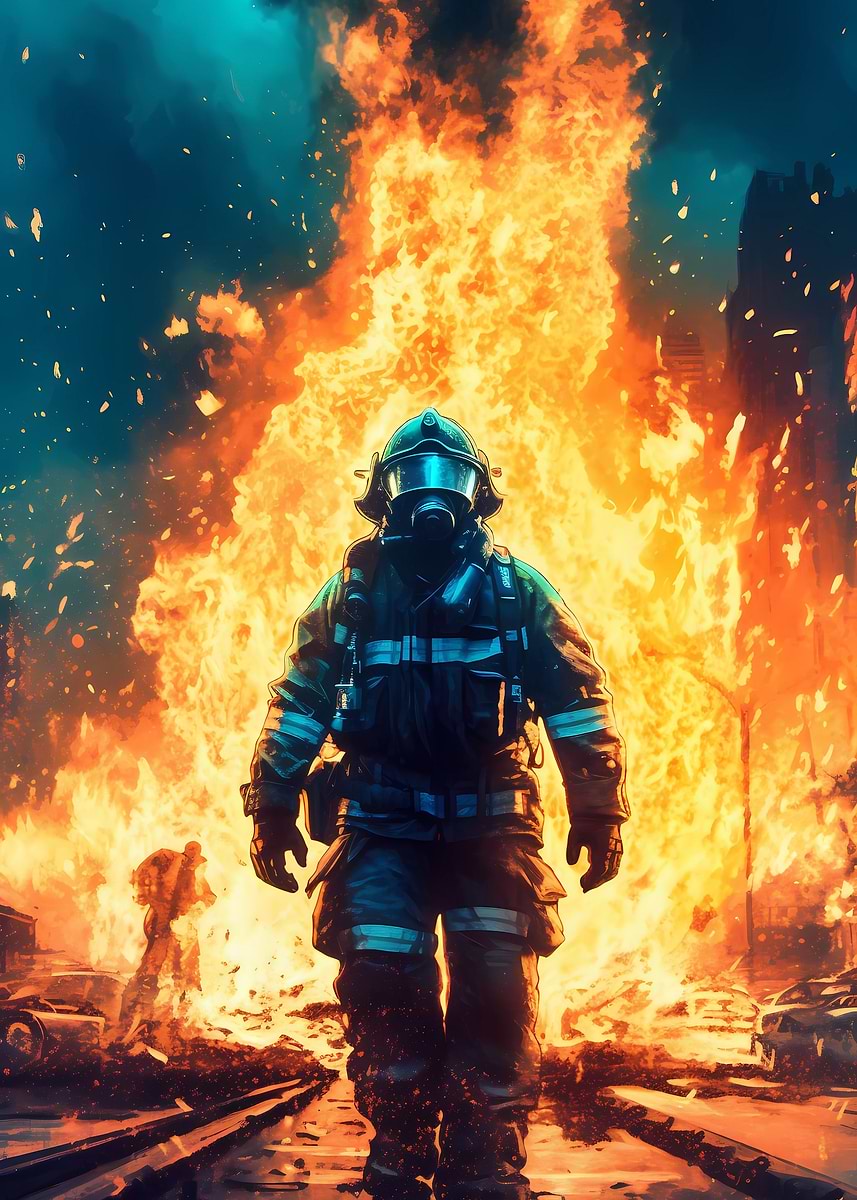 'Firefighter Fire' Poster, picture, metal print, paint by DecoyDesign ...