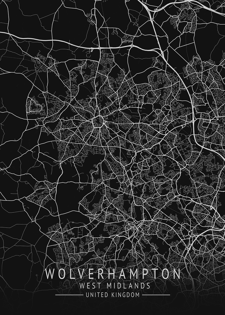 'Wolverhampton UK City Map' Poster, picture, metal print, paint by Gigi ...