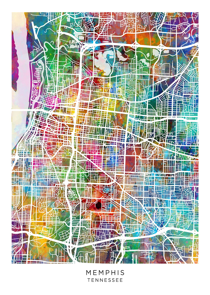 'Memphis Tennessee Map' Poster, picture, metal print, paint by Michael ...