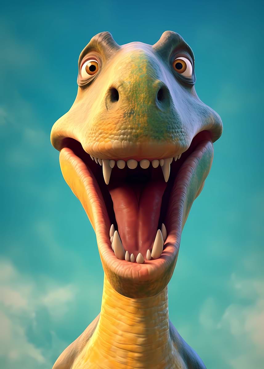'A Playful Dinosaur Friend' Poster, picture, metal print, paint by Pink ...