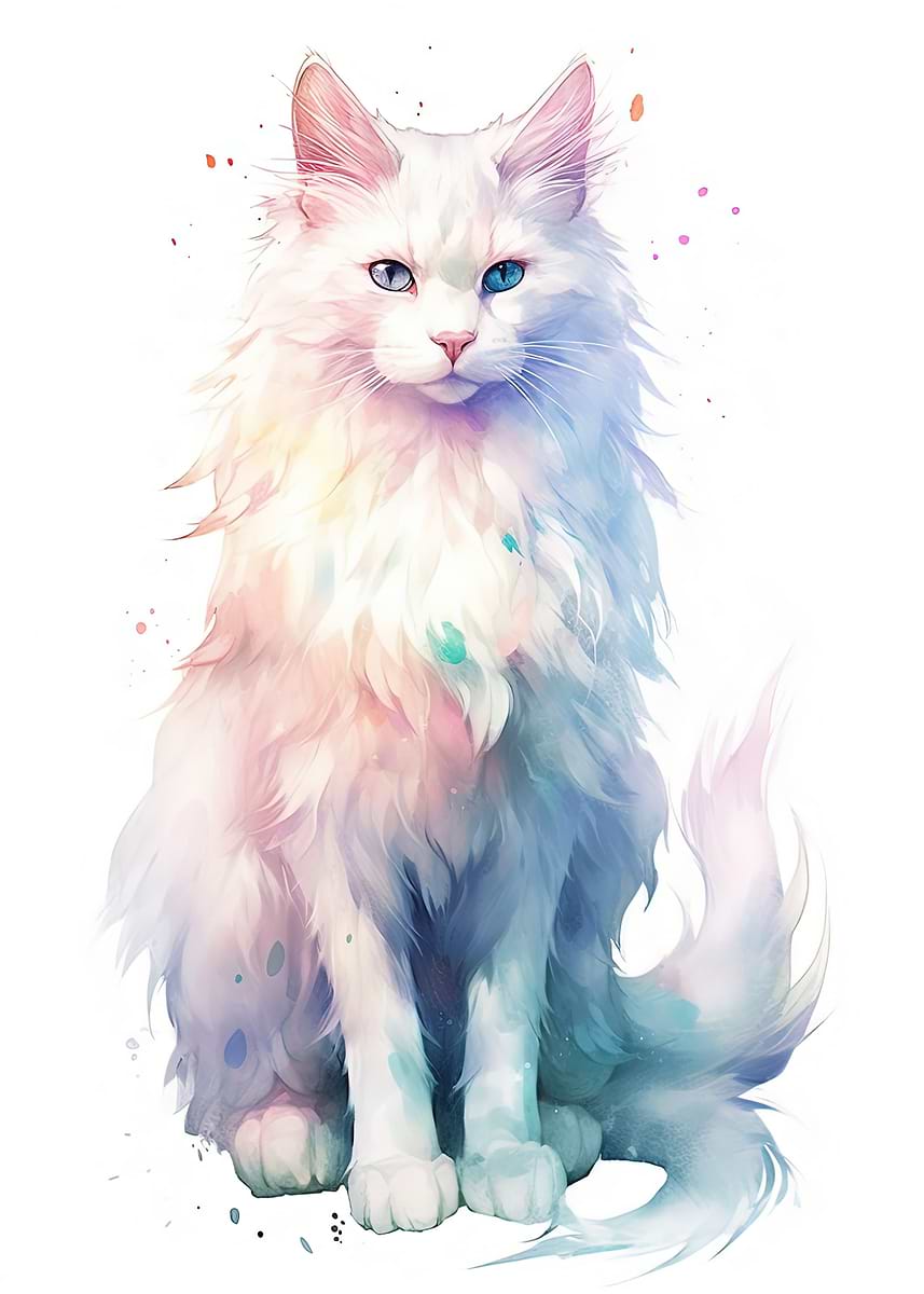 'Watercolor Turkish Angora' Poster, picture, metal print, paint by ...