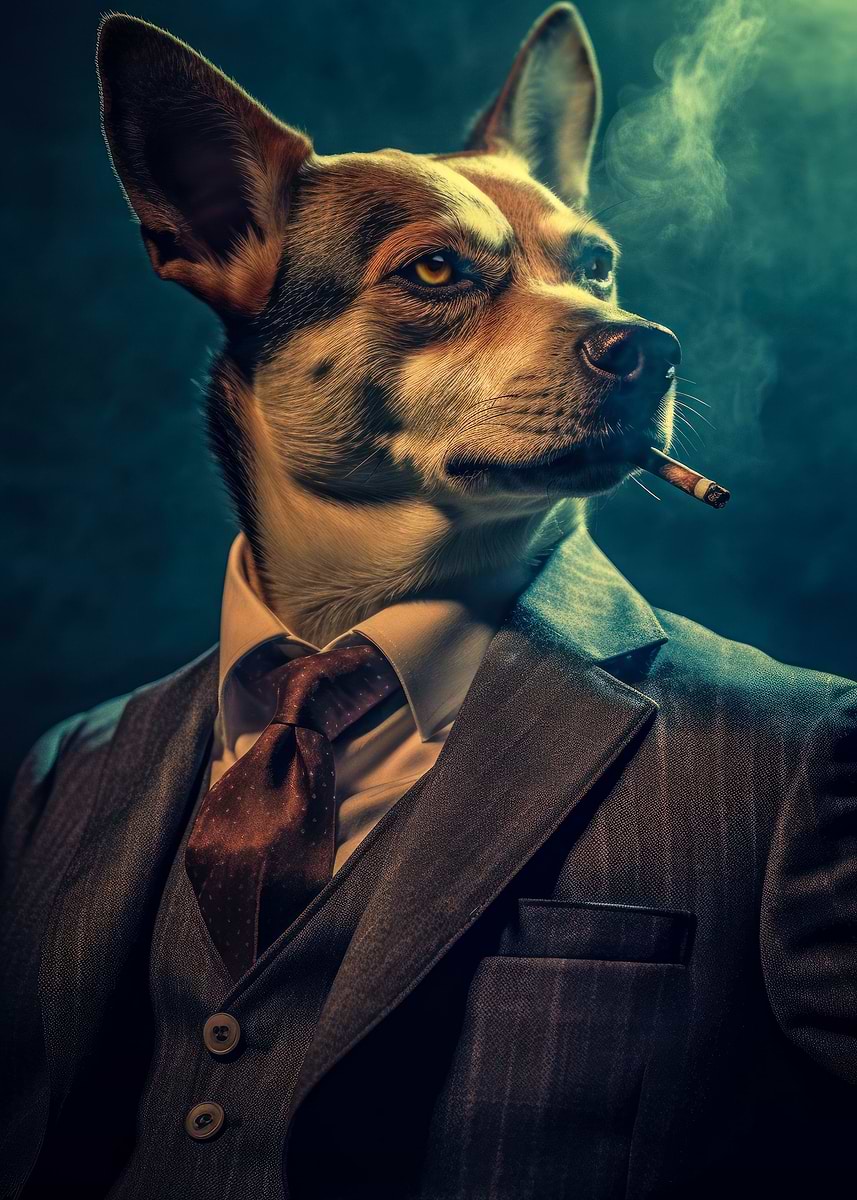 'bad boy dog in suit' Poster, picture, metal print, paint by Adel S ...