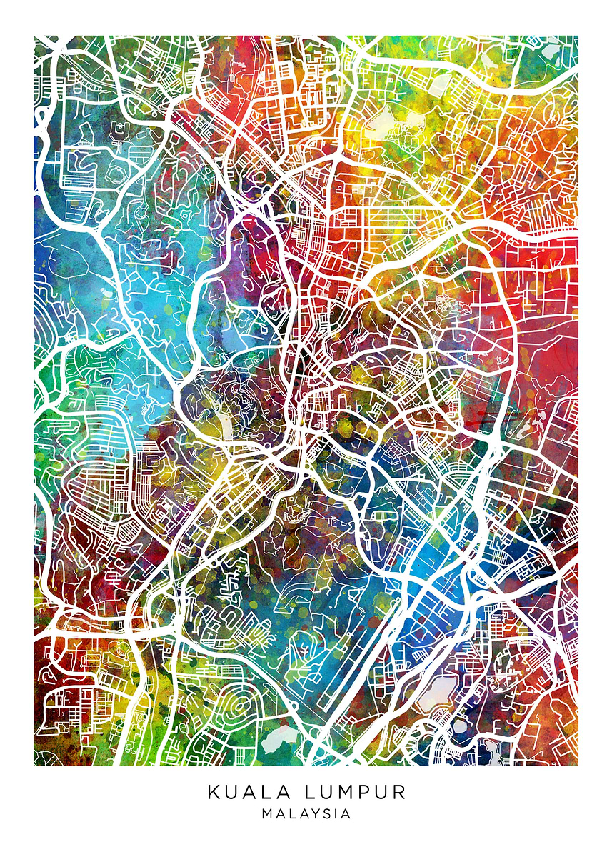 'Kuala Lumpur Malaysia Map' Poster, picture, metal print, paint by ...