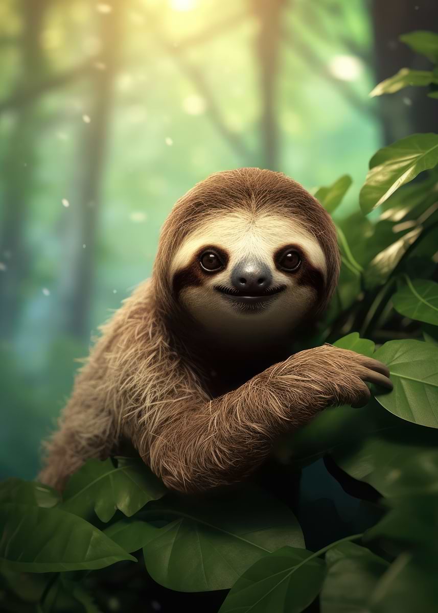 'Cute Sloth in the Wild' Poster, picture, metal print, paint by ...