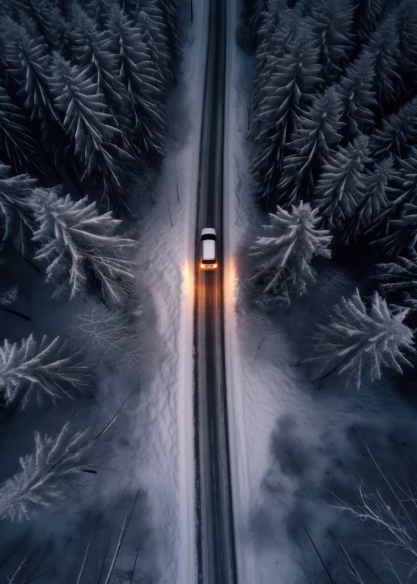 'Night Drive in Winterland' Poster, picture, metal print, paint by ...