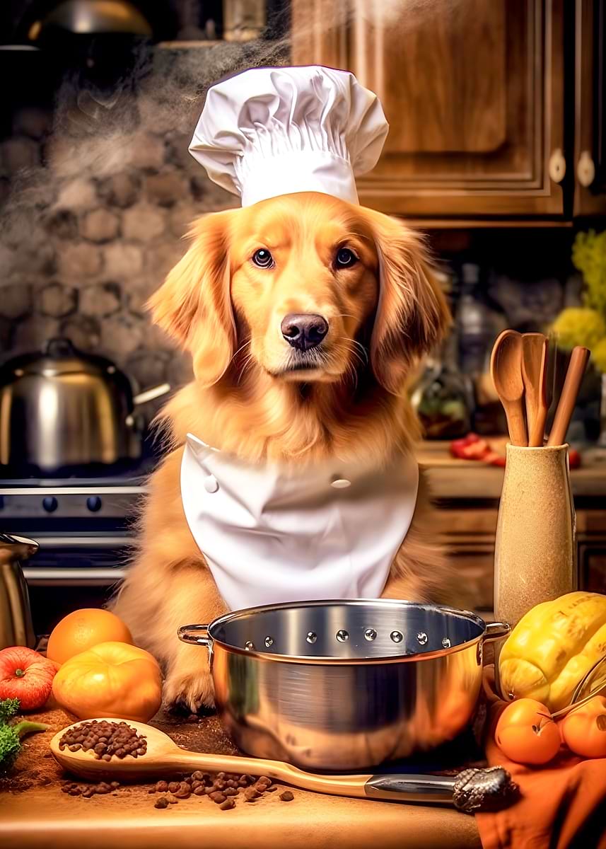 'Dog cooking kitchen' Poster, picture, metal print, paint by Yolanda ...