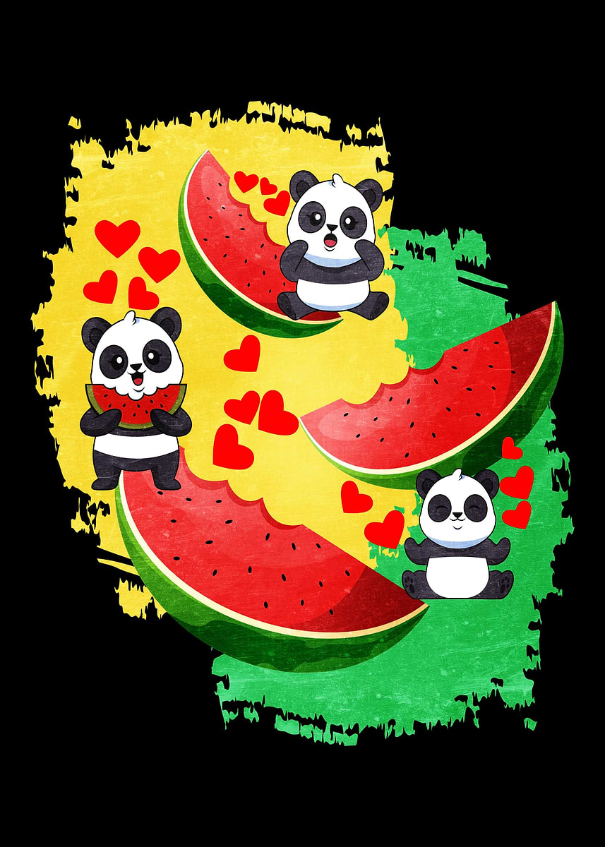 'Panda Loves Watermelon' Poster, picture, metal print, paint by Hexor ...