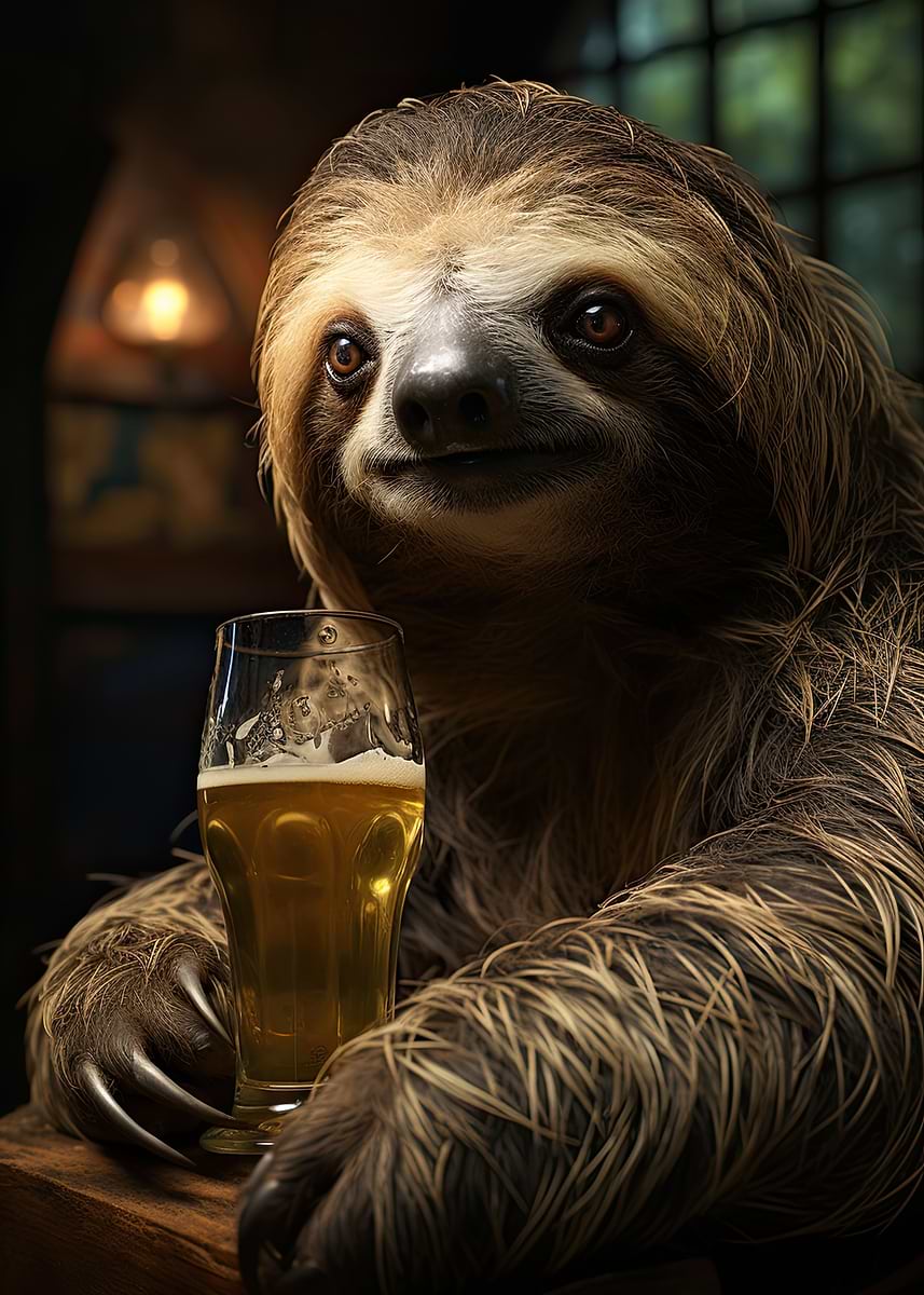 'Pub Sloth' Poster, picture, metal print, paint by An Art Company ...