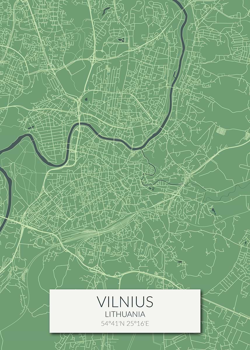 'Vilnius Green Map' Poster, picture, metal print, paint by dkDesign ...