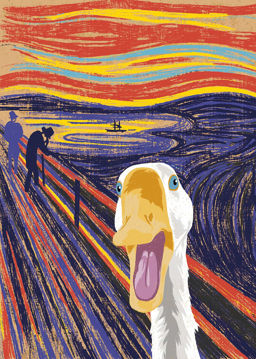'The scream duck or goose' Poster, picture, metal print, paint by ...