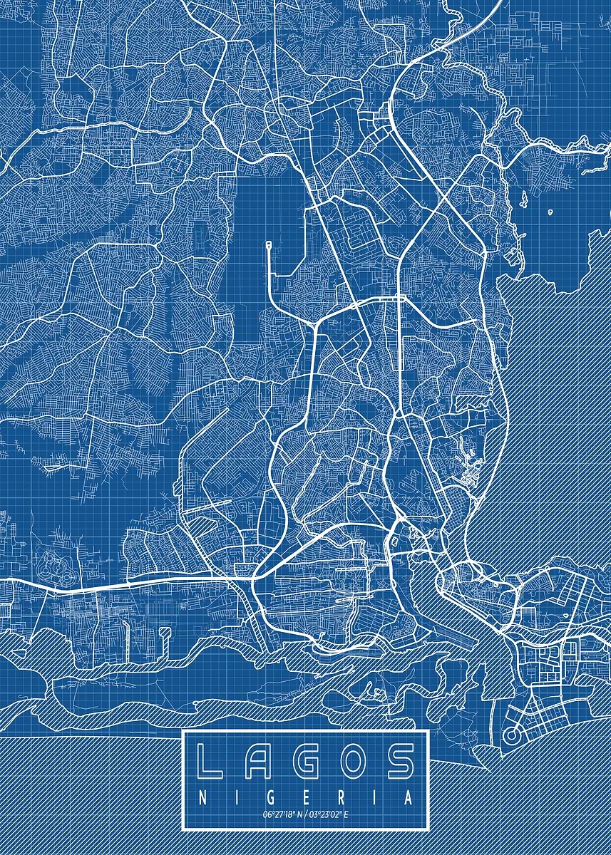 'Lagos City Map Blueprint' Poster, picture, metal print, paint by deMAP ...
