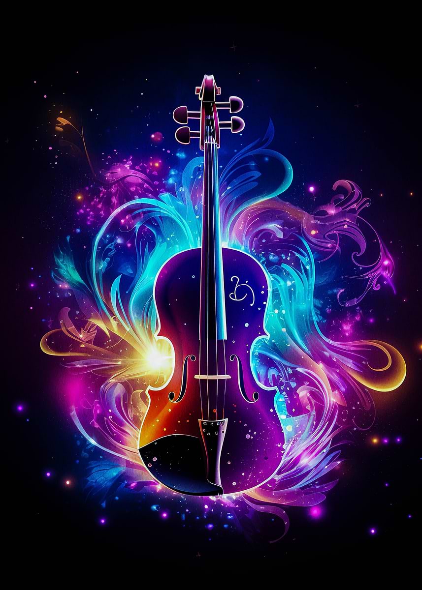 'music violin neon' Poster, picture, metal print, paint by Kasons ...