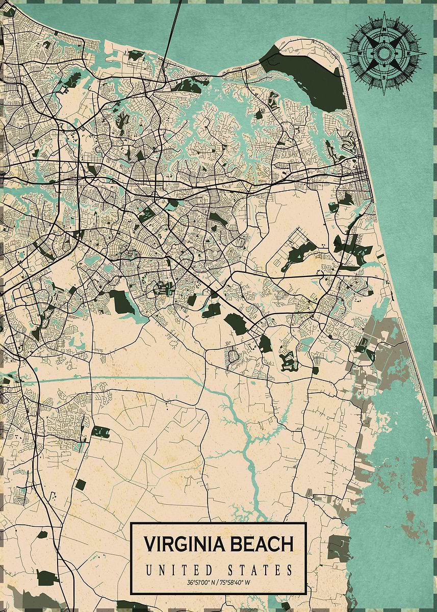 'Virginia Beach Map Vintage' Poster, picture, metal print, paint by ...