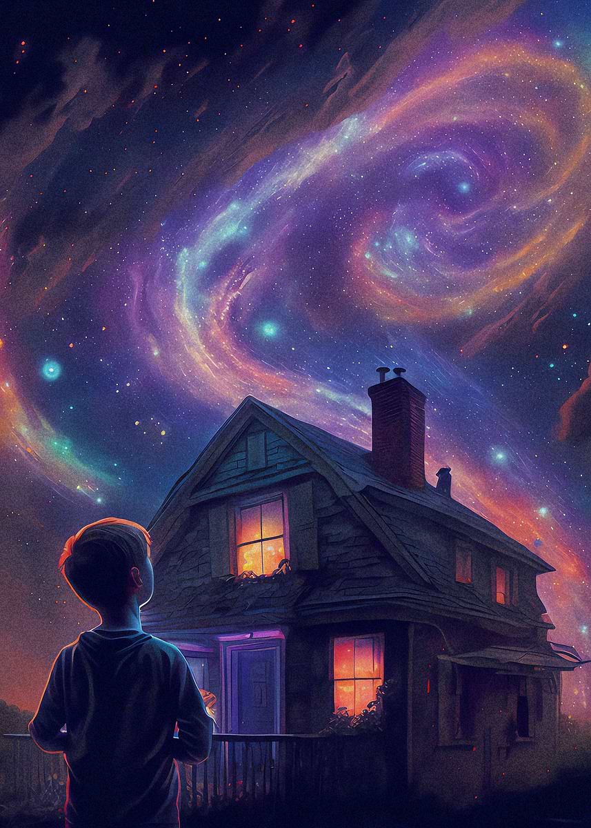 'House In The Night Sky' Poster, picture, metal print, paint by Scott ...