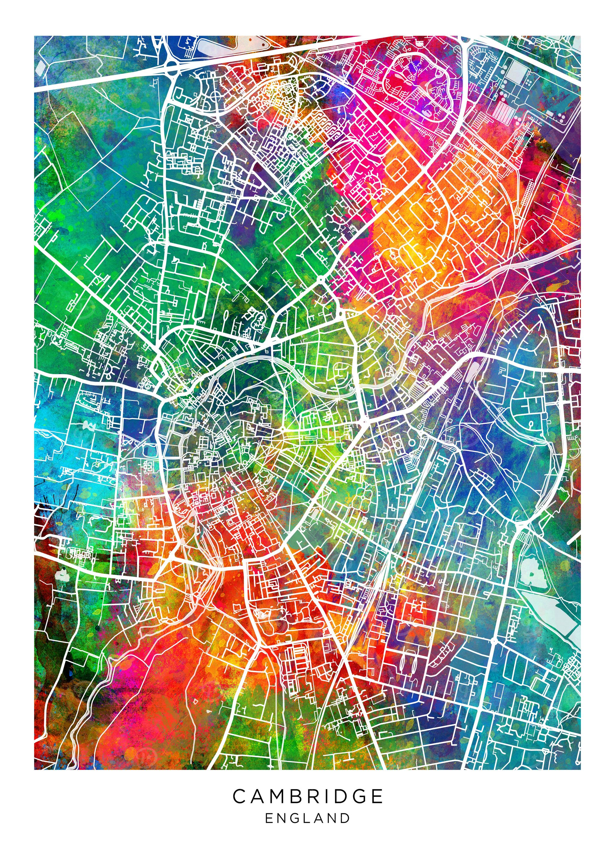 'Cambridge England Map' Poster, picture, metal print, paint by Michael ...