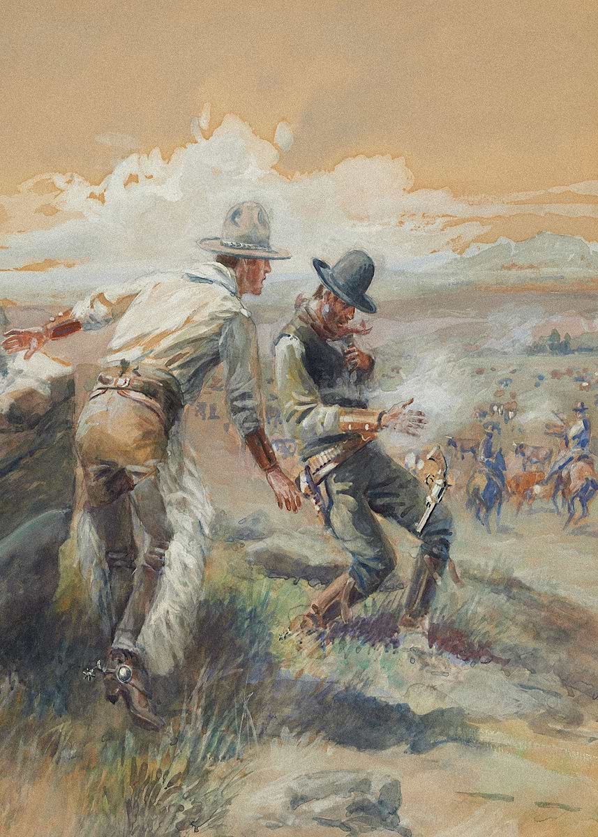 'Cowboy Getting Shot' Poster, picture, metal print, paint by Makanaki ...