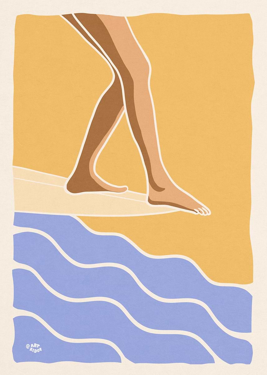 'Longboard with a surfwoman' Poster, picture, metal print, paint by ...