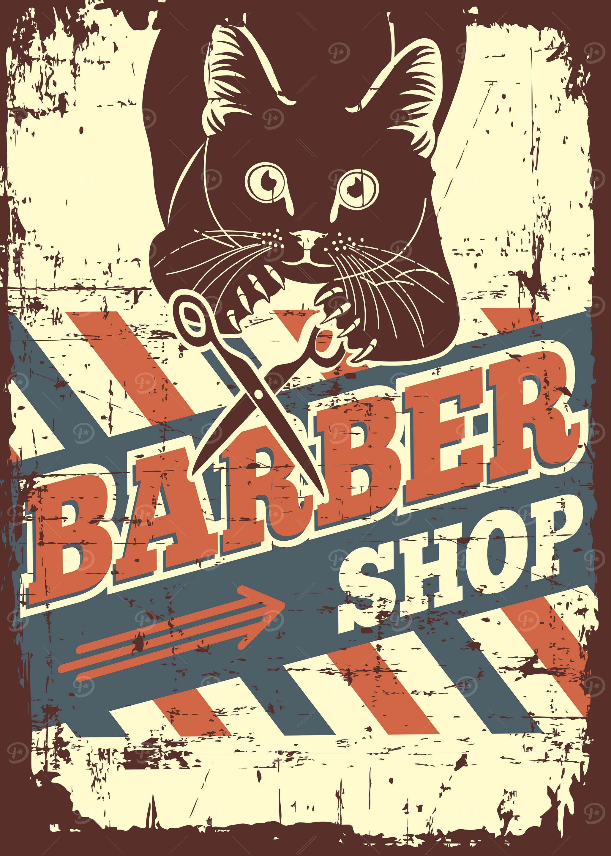 'Vintage Cat Barber Shop' Poster, picture, metal print, paint by ...