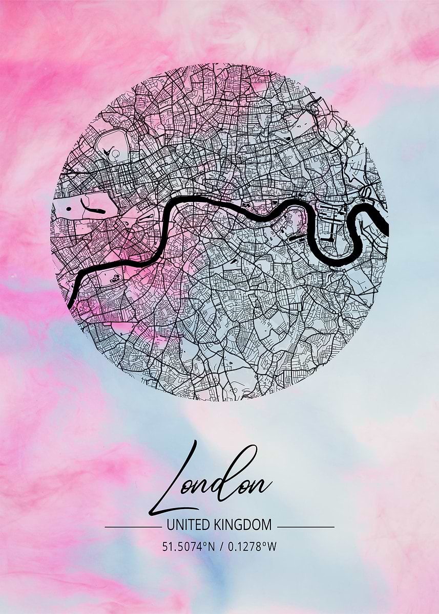 'London Beta Watercolor Map' Poster, picture, metal print, paint by ...