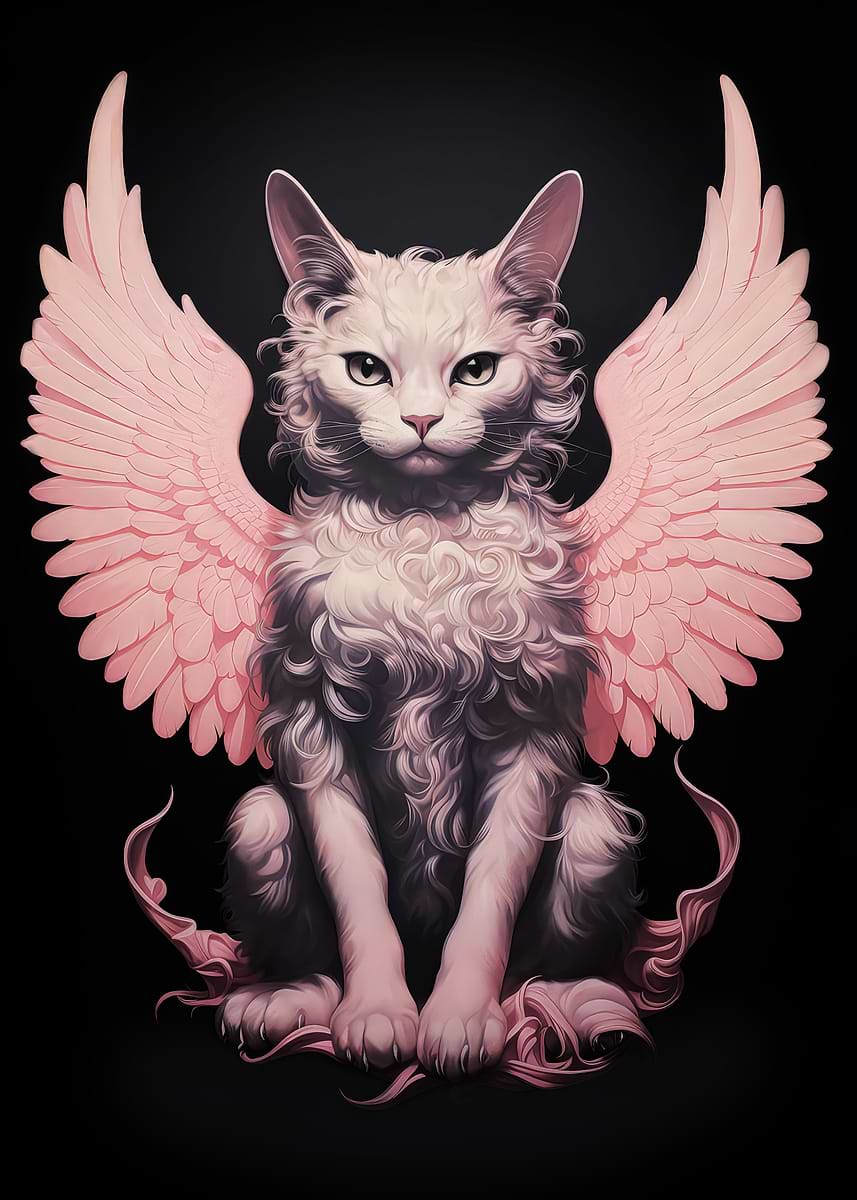 'Amazing Cherub Angel Cat' Poster, picture, metal print, paint by Juka ...