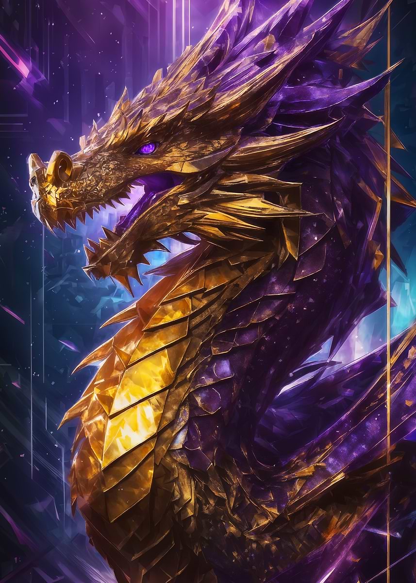 'Gold dragon' Poster, picture, metal print, paint by Lukasz Kobylka ...