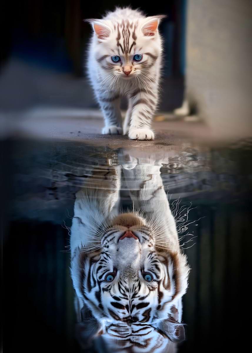 'Cat and Tiger' Poster, picture, metal print, paint by P U F F Y | Displate
