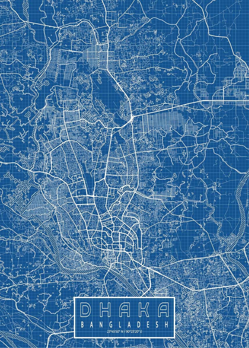 'Dhaka City Map Blueprint' Poster, picture, metal print, paint by deMAP ...