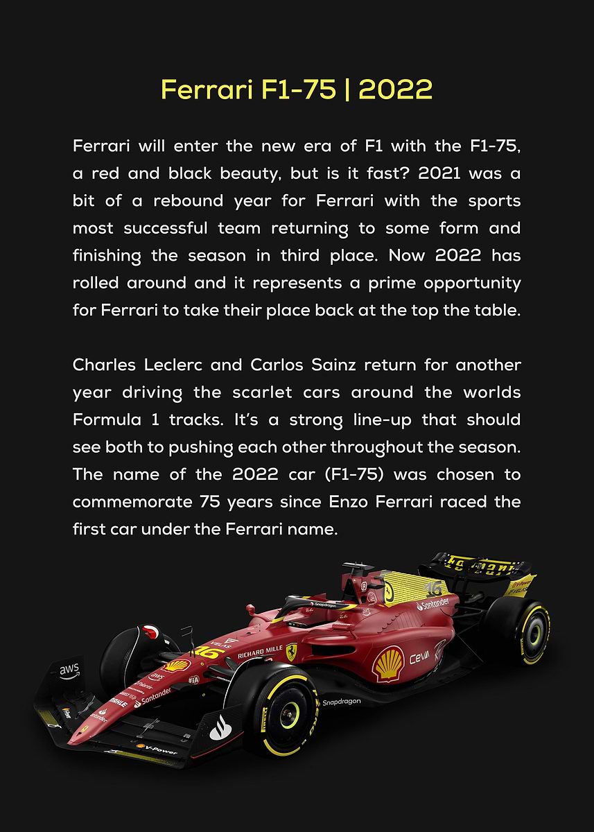 'Ferrari F175 2022' Poster, picture, metal print, paint by uart space ...