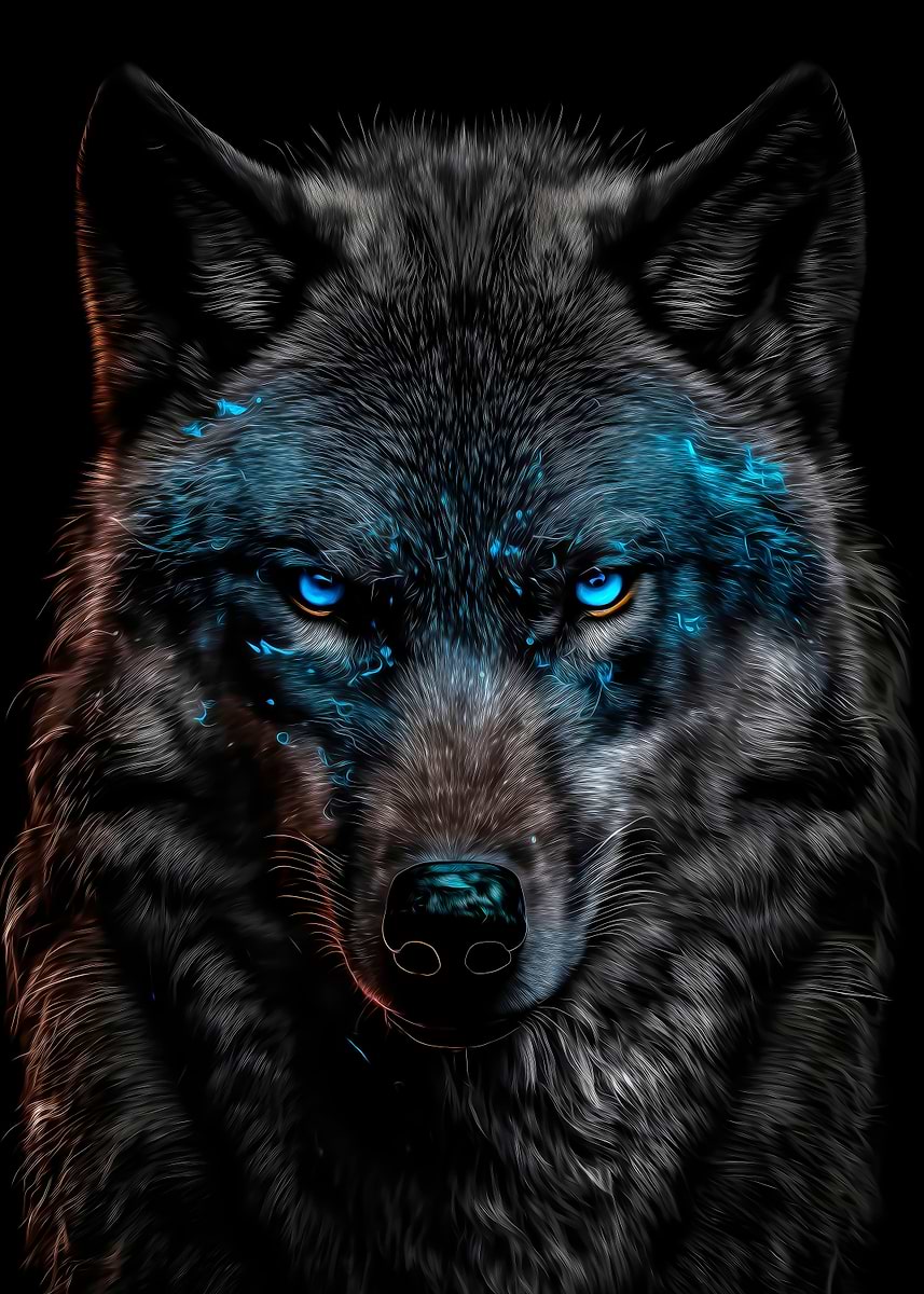 'black Wolf blue eyes ' Poster, picture, metal print, paint by mk ...